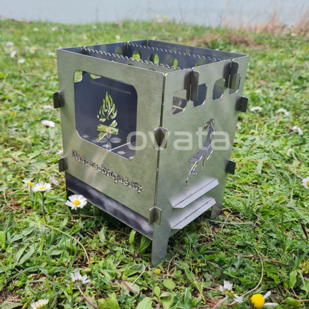 Ovata-352 Kamp Ocağı-Paslanmaz Inox Ateş Kutusu (Çantalı) 19x15 cm - Ovata